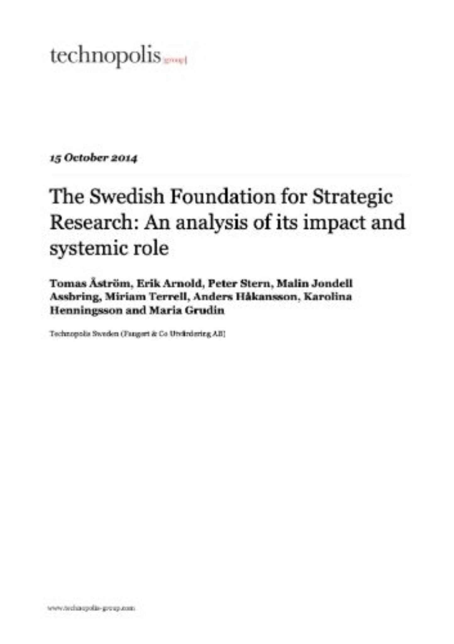 Technopolis Group » The Swedish Foundation for Strategic Research: An ...